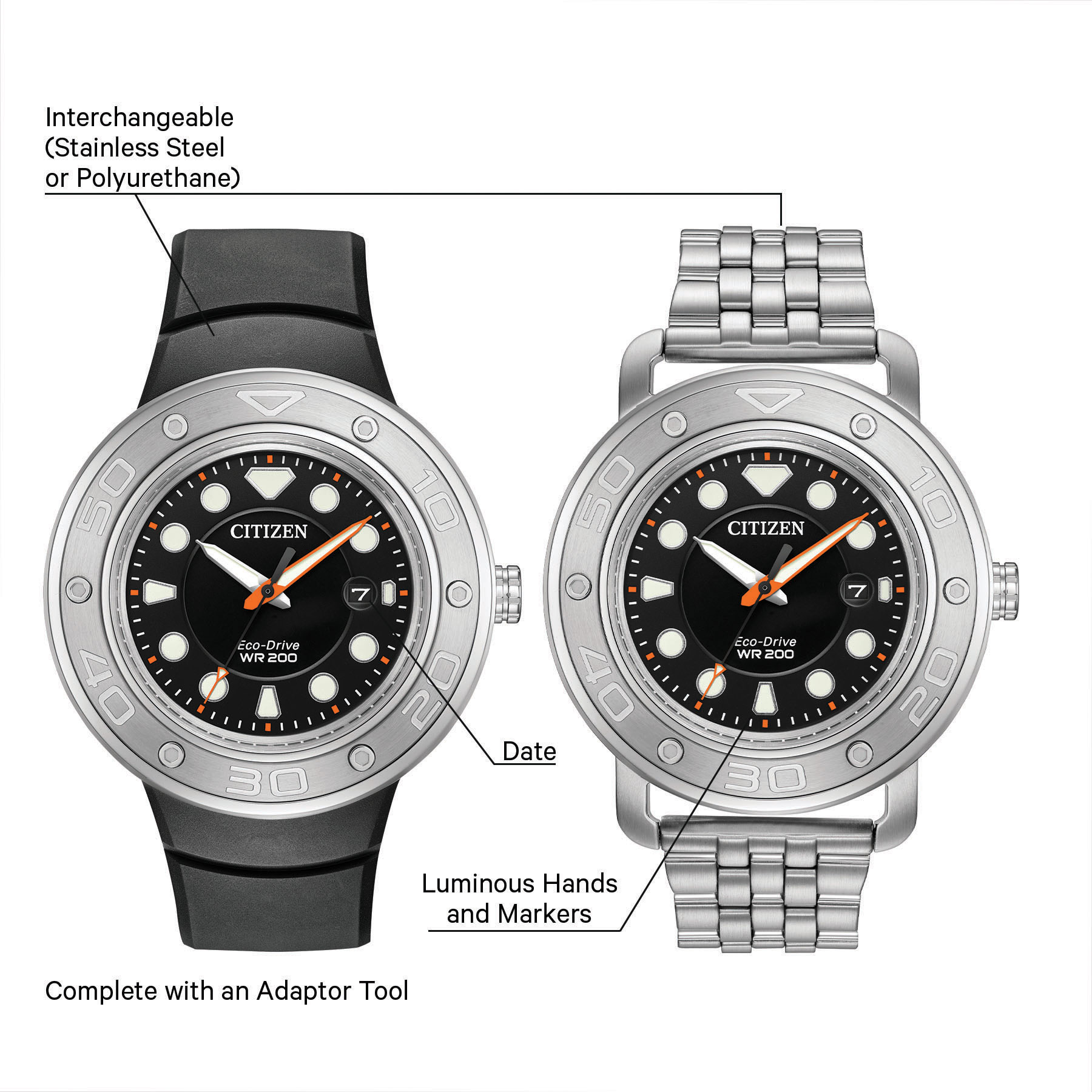 Eco-DIY - Men's Eco-Drive Sleek Orange Accent Date Watch | CITIZEN