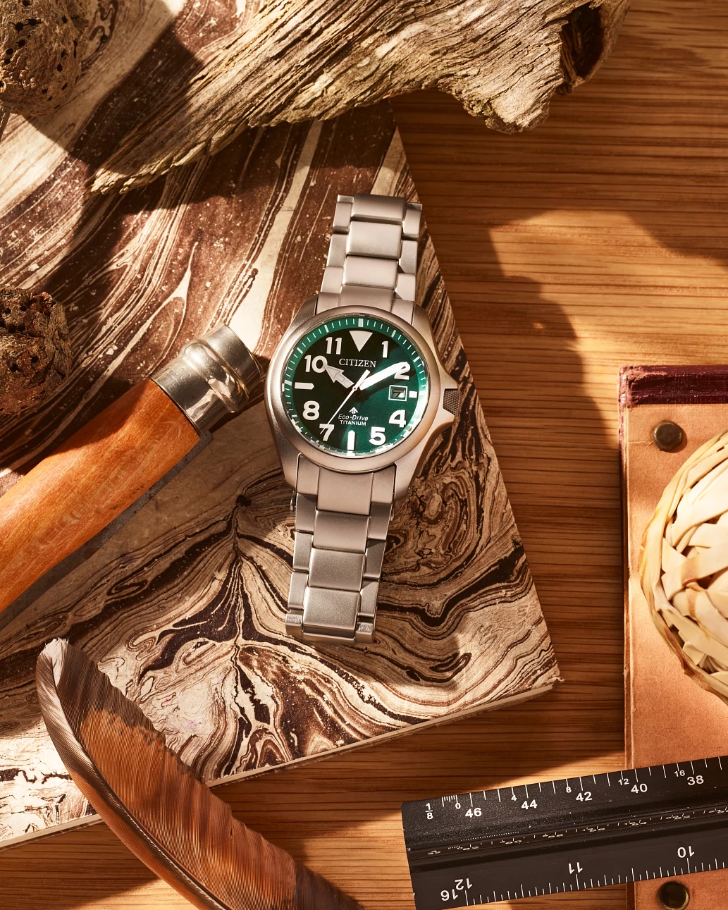 Promaster Tough Green Dial Super Titanium Bracelet BN0241-59W | CITIZEN