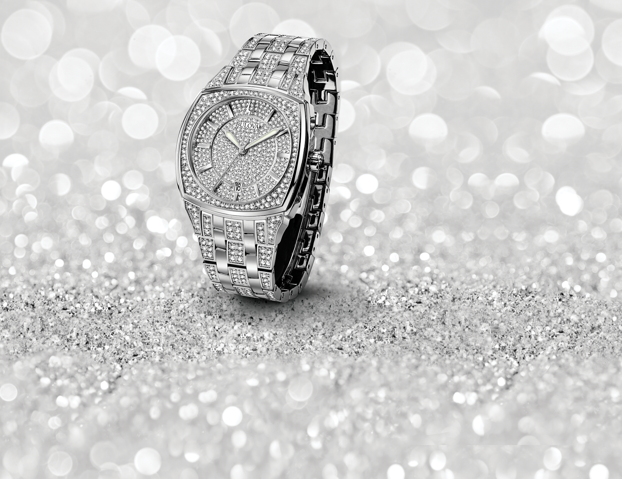 Bulova Phantom Silver Crystal White Dial Watch | Bulova