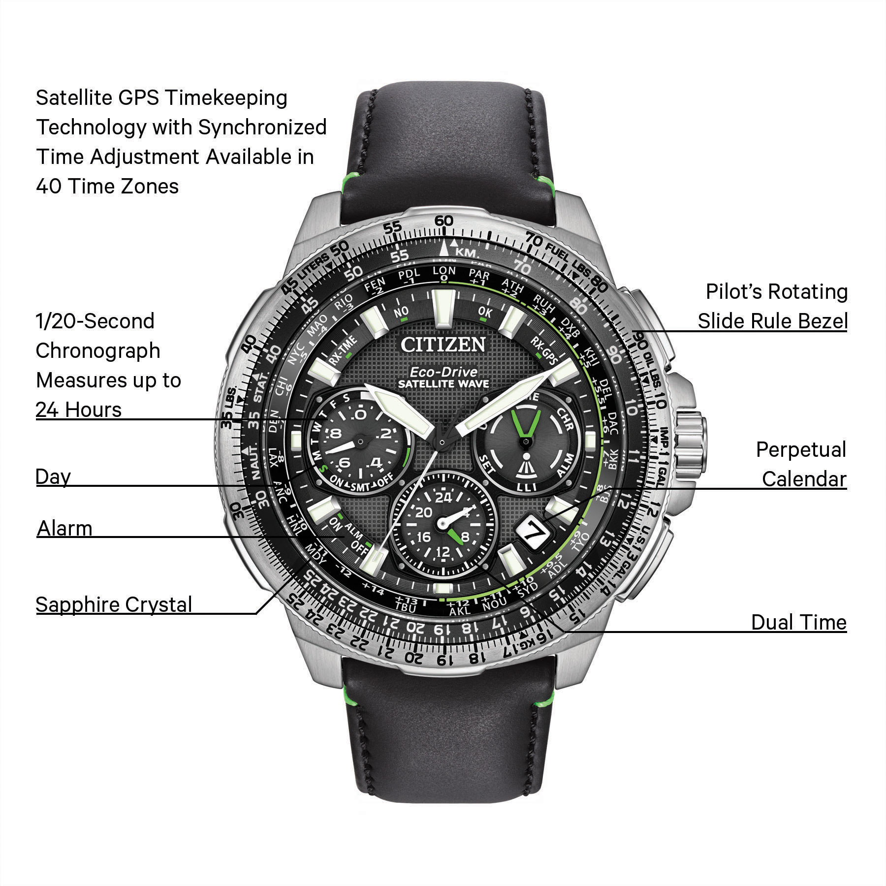 Promaster Navihawk GPS Black Dial Leather Strap CC9030-00E | CITIZEN