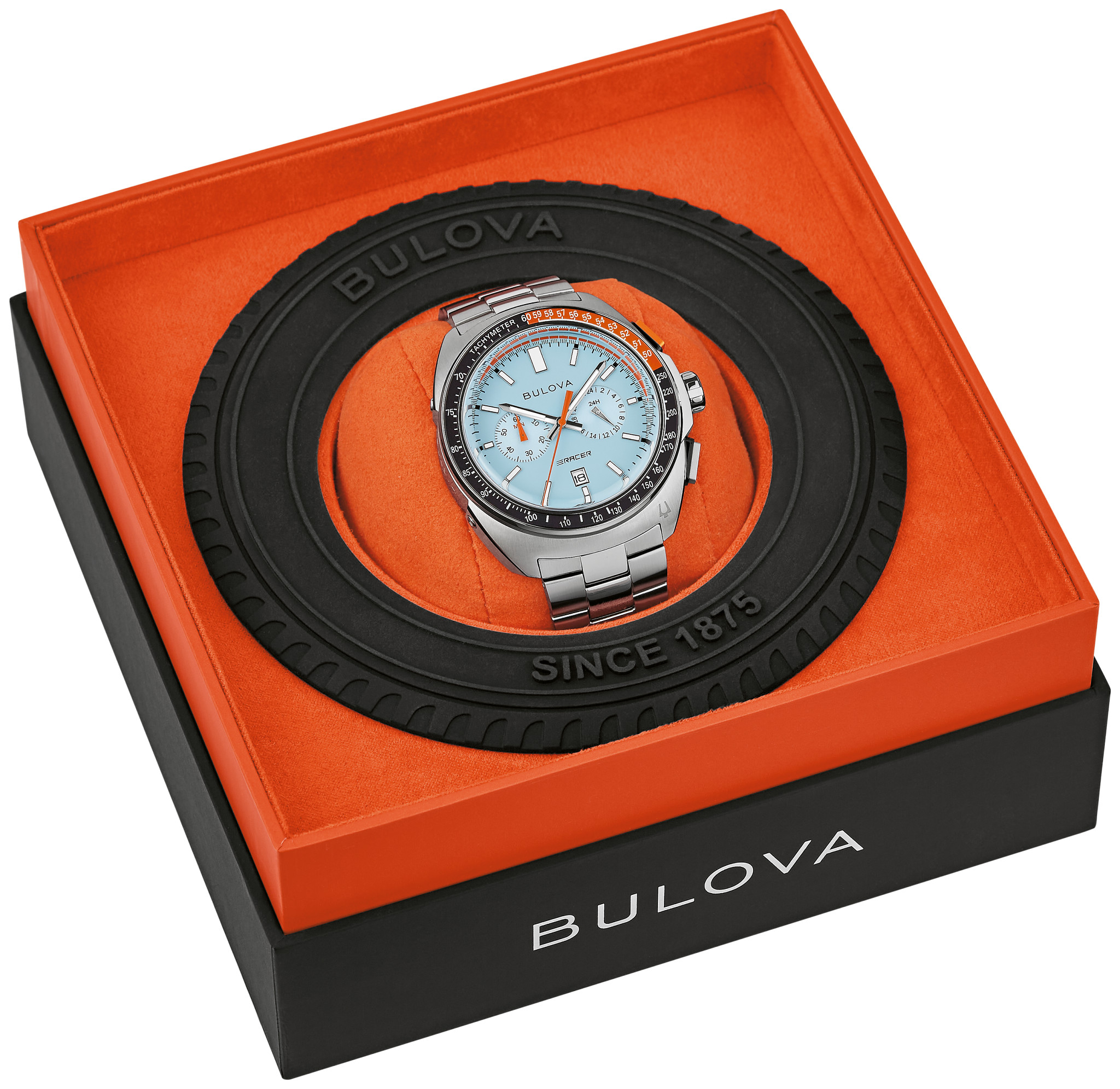 Light Blue Dial Stainless Steel Bracelet Racer Chronograph 98B432 | Bulova
