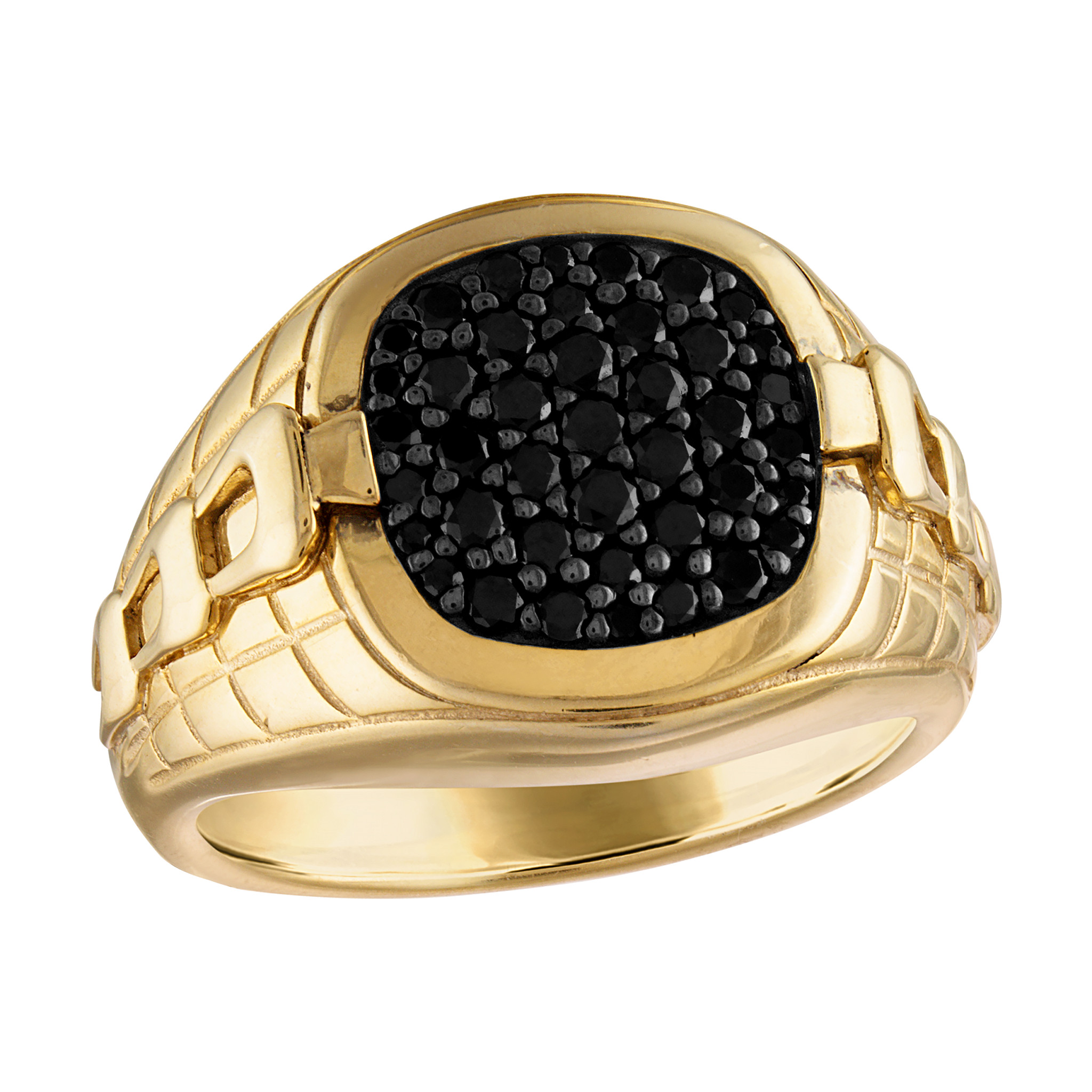 A contemporary Bulova men's statement ring in 14kt gold-plated silver ...