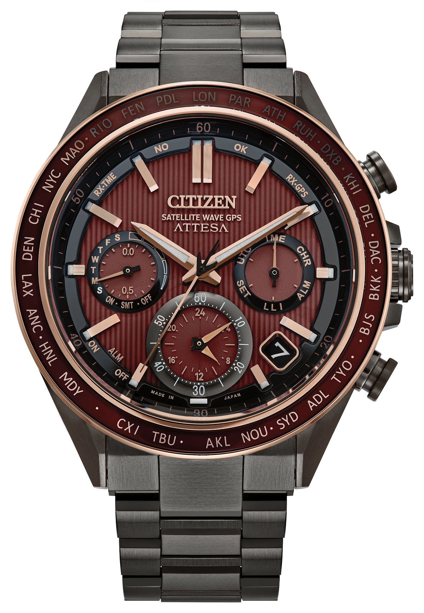 Attesa Burgundy Dial Super Titanium with DLC Coating Bracelet CC4056 ...