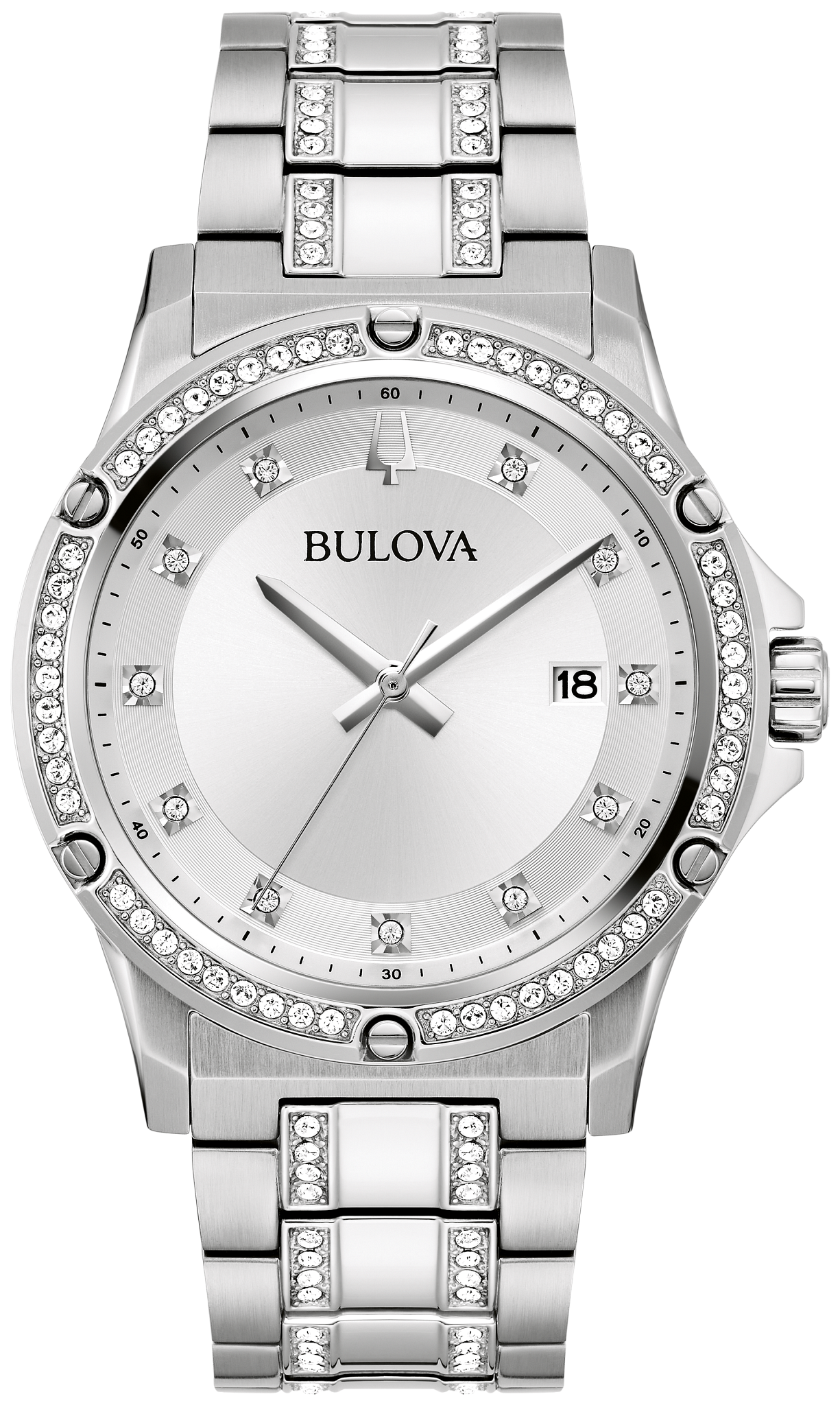 Silver-Tone Dial Stainless Steel Bracelet Crystal 96K114 | Bulova