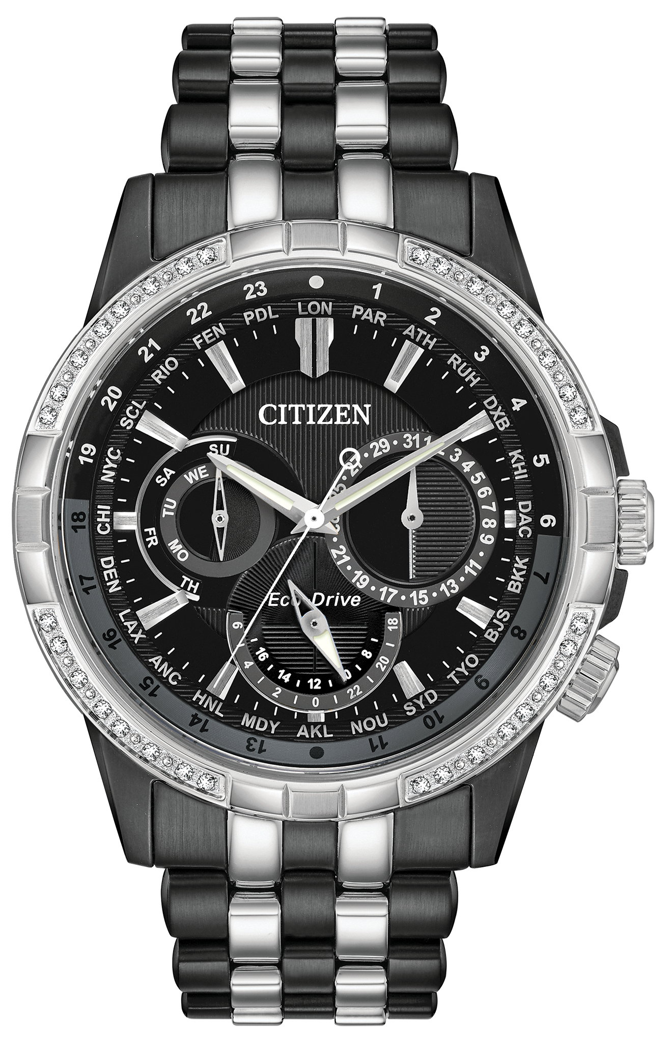 Citizen Calendrier Men's Eco-Drive Black Diamond Bezel Watch | CITIZEN