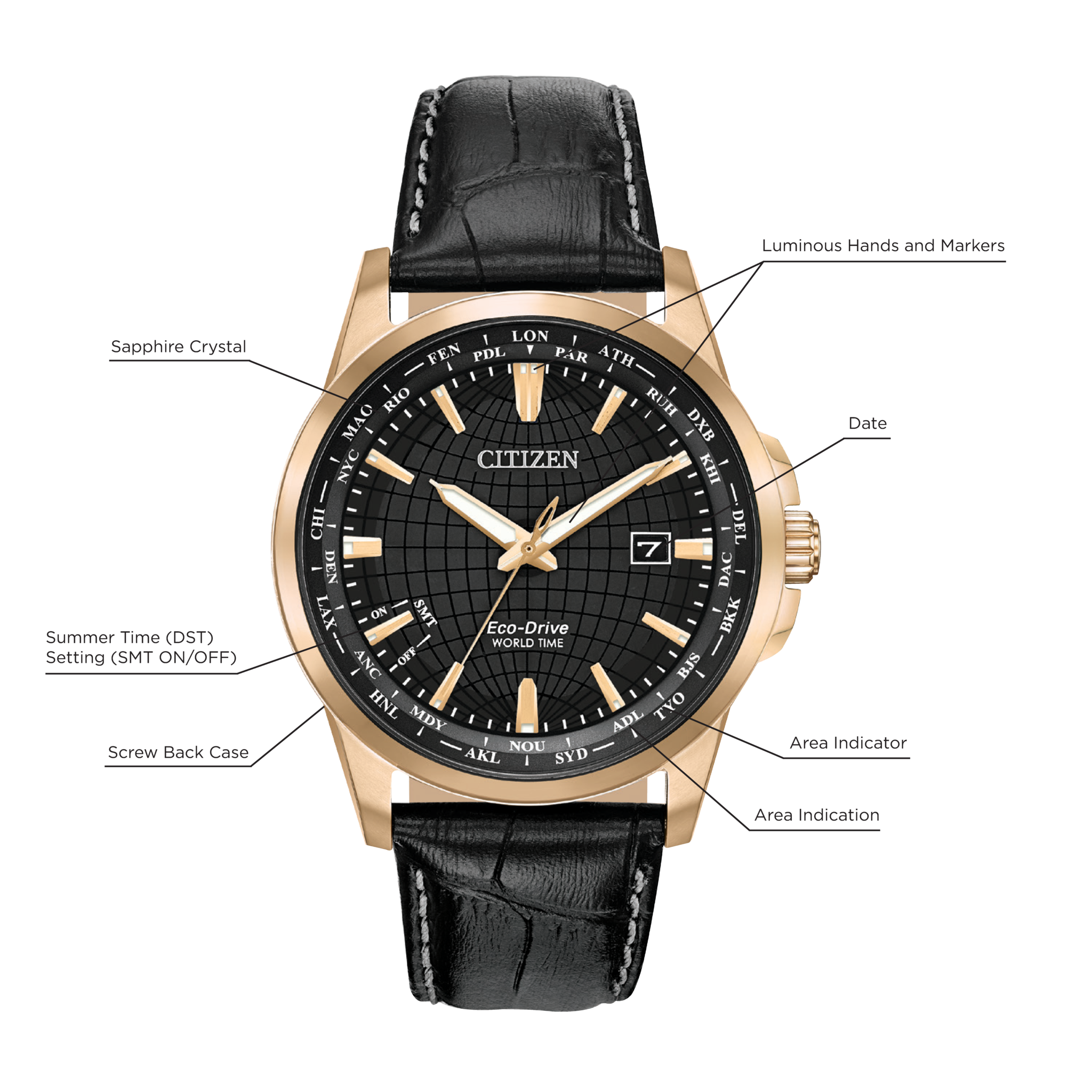 Citizen World Time Perpetual Eco-Drive Black Dial Watch | CITIZEN