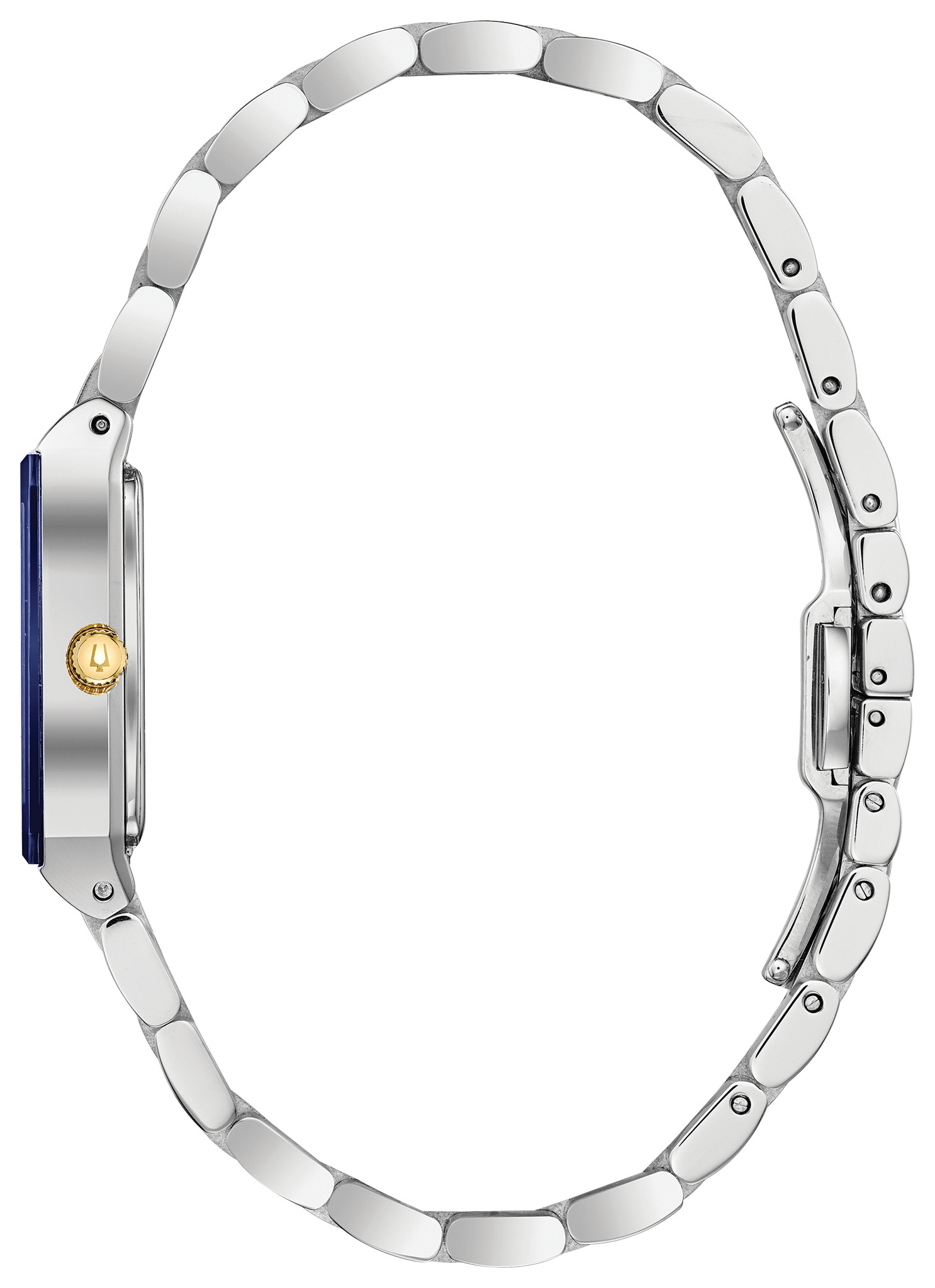 Bulova Quadra Gold Dial Diamond Rectangular Steel Watch | Bulova