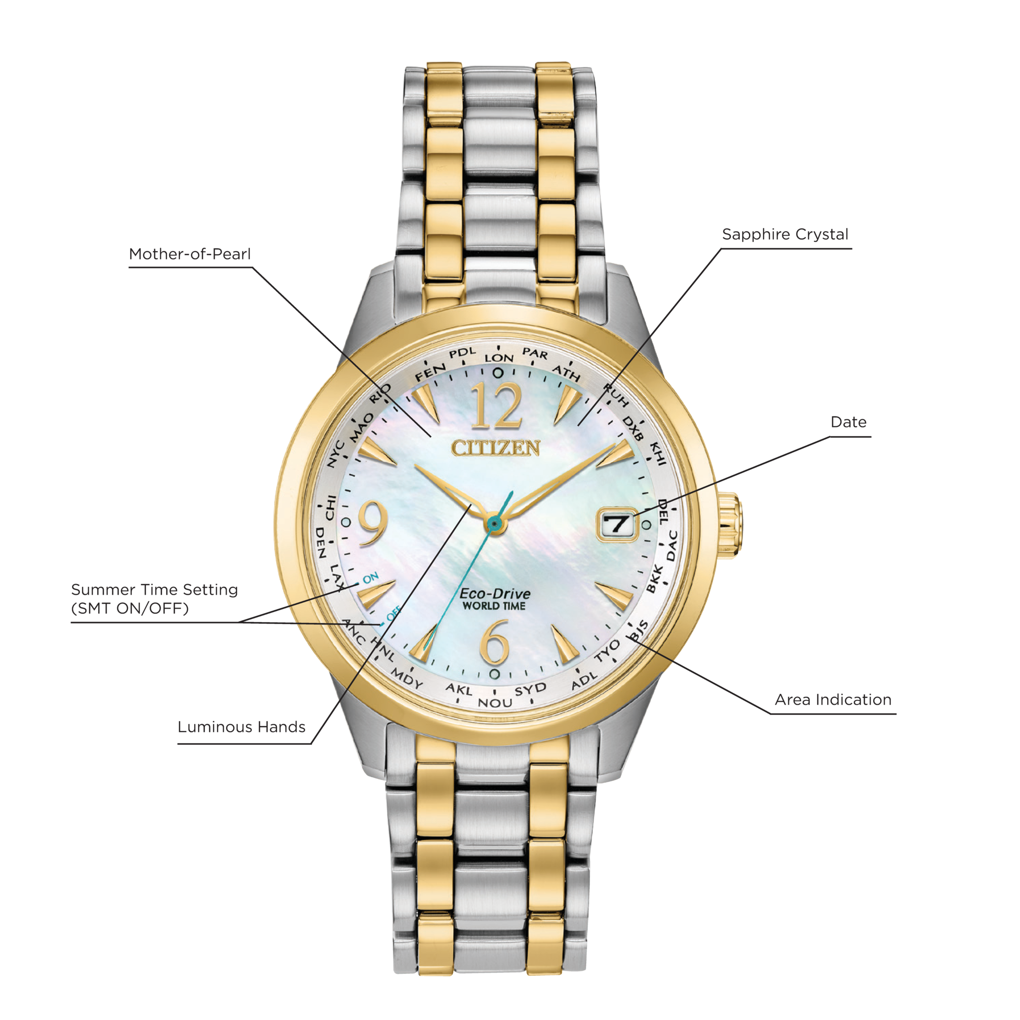 Citizen World Time Ladies Eco-Drive White Dial Watch | CITIZEN