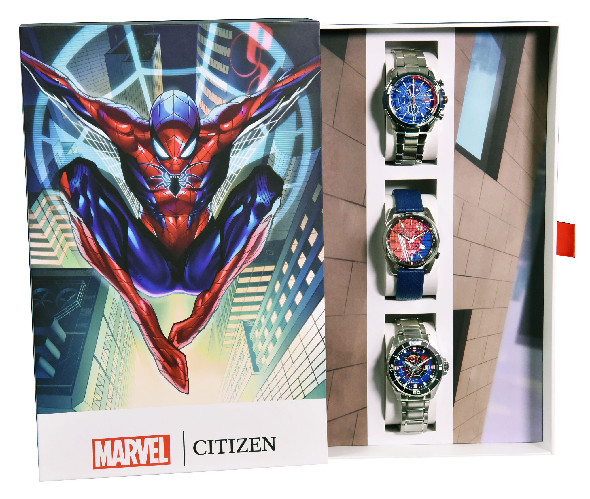 Spider Man Boxed Set Blue Dial Stainless Steel Bracelet Spiderman-Trio ...