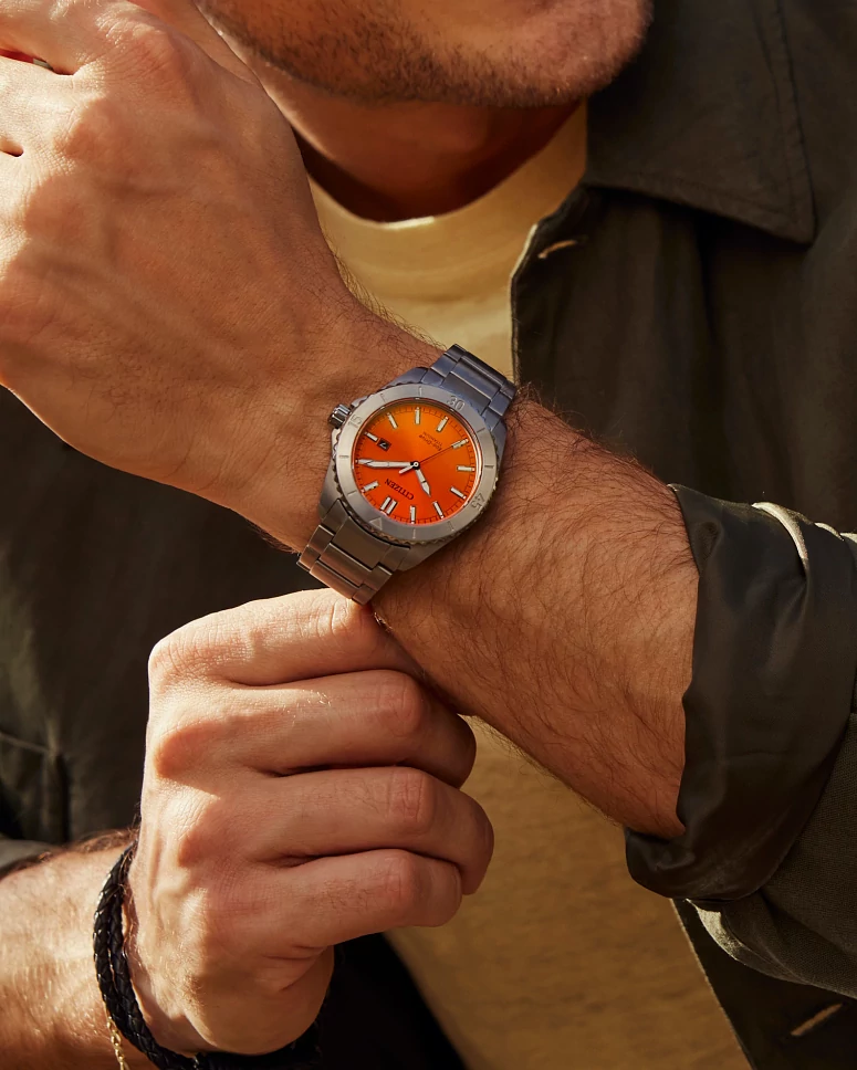 Brycen Orange Dial Super Titanium Bracelet AW1840-50X | CITIZEN