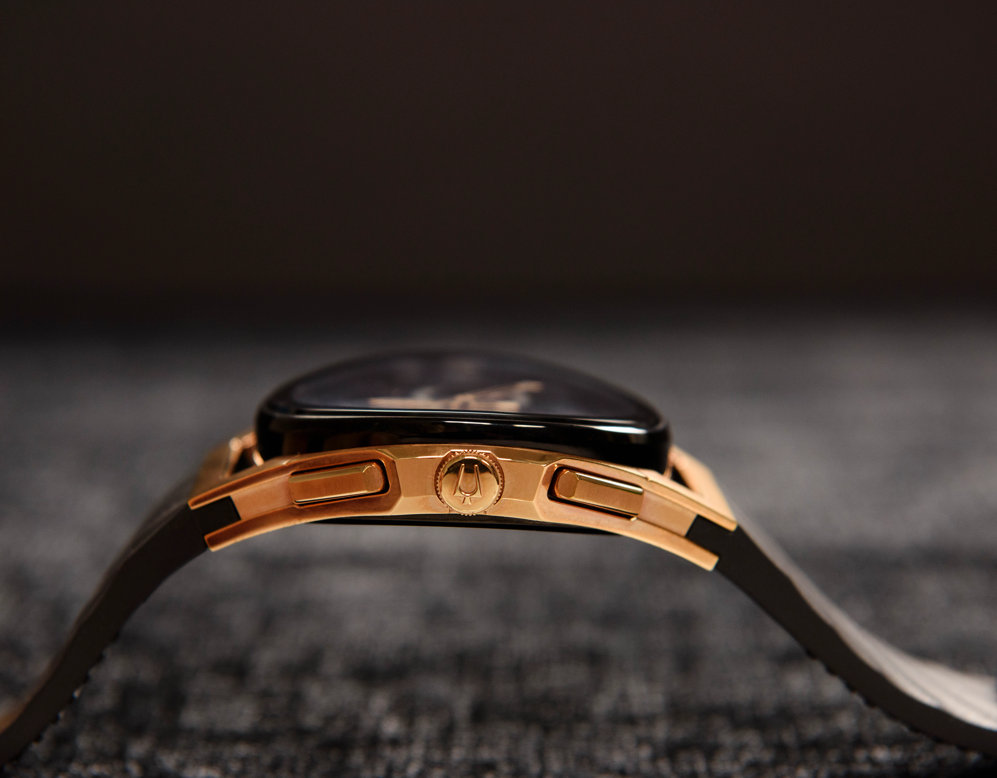 Bulova CURV Men's Chronograph Rose Gold Black Dial Watch | Bulova