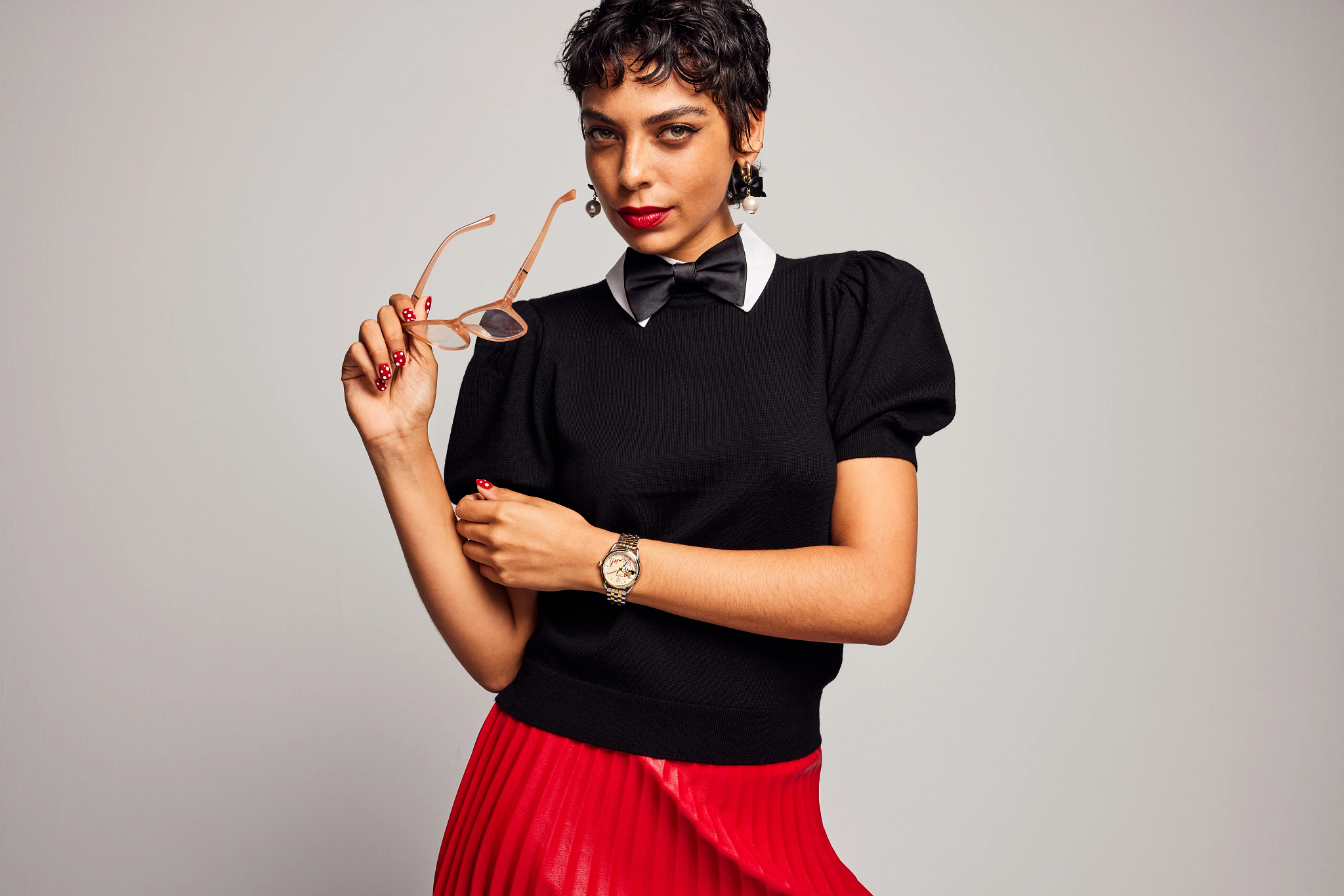 Empowered Minnie Mouse White Dial Stainless Steel Bracelet FE6084-70W ...