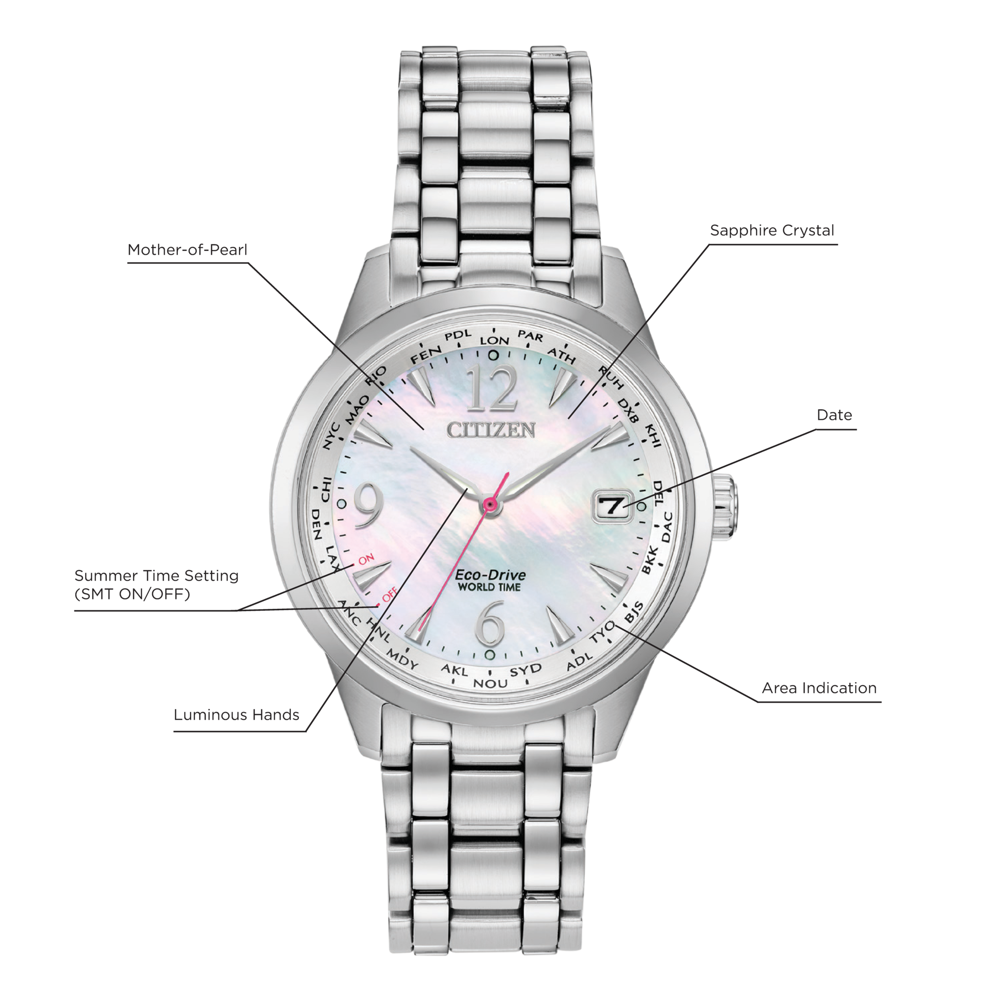 Citizen World Time Ladies Eco-Drive White Dial Watch | CITIZEN