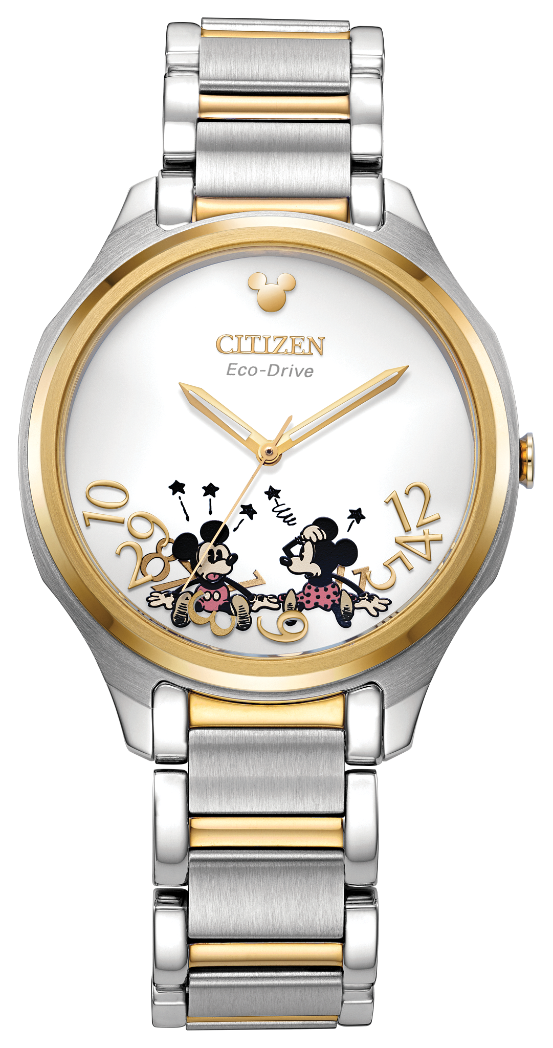 Falling Mickey & Minnie Silver-Tone Dial Stainless Steel Bracelet ...