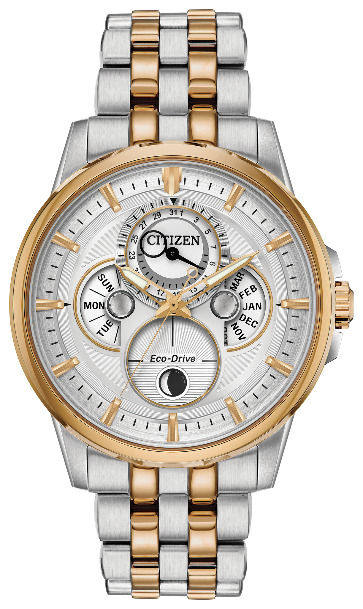 Citizen Calendrier Moonphase Men's Eco-Drive Stainless Steel Watch ...