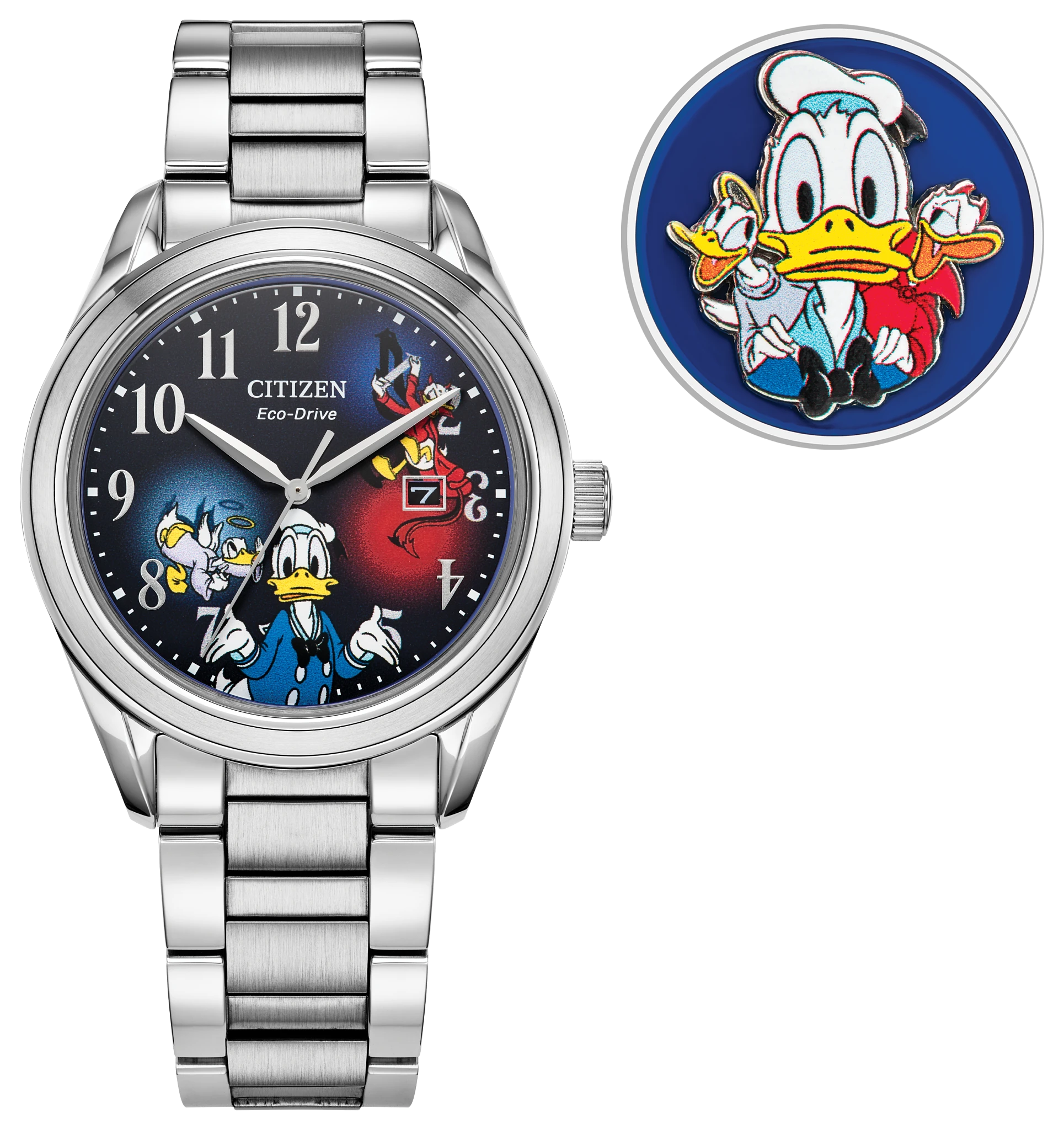 Feisty Donald Duck 90th Anniversary Blue Dial Stainless Steel Bracelet ...