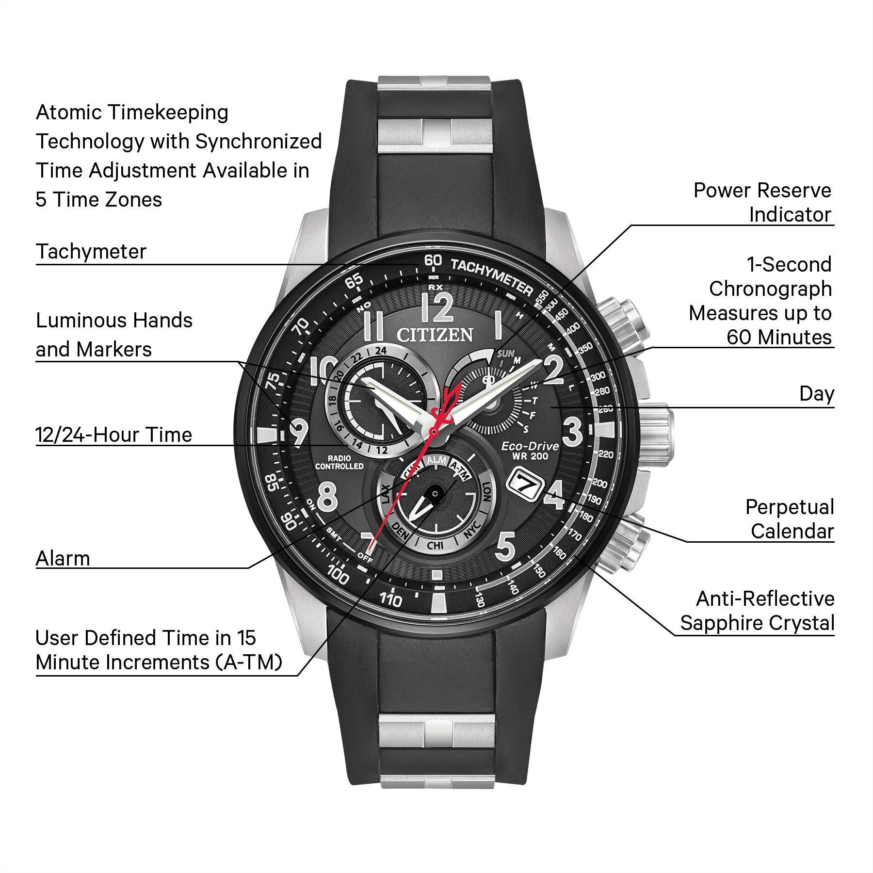 PCAT - Men's Eco-Drive AT4138-05E Black Steel Atomic Watch | CITIZEN